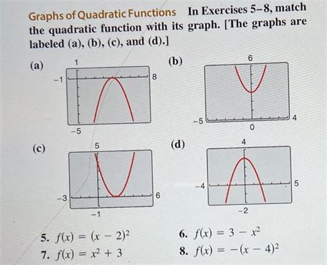 solved graphs of quadratic functions in exercises 5 8 match