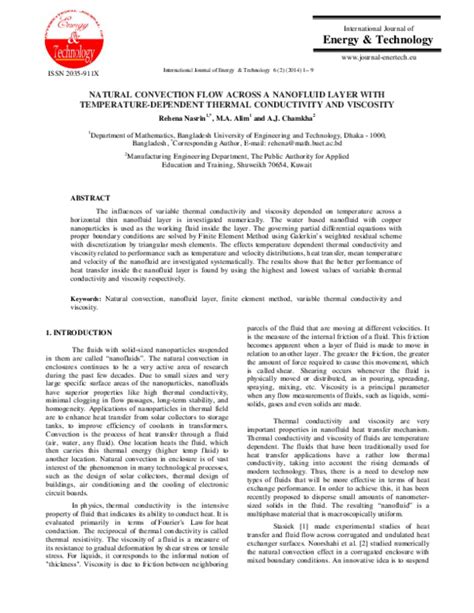 Pdf Natural Convection Flow Across A Nanofluid Layer With Temperature