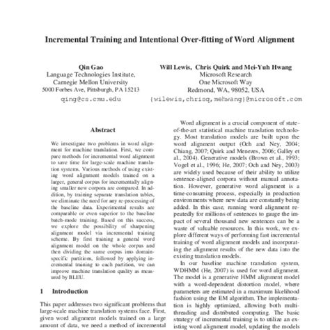 Incremental Training And Intentional Over Fitting Of Word Alignment Acl Anthology