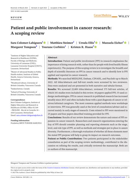 Pdf Patient And Public Involvement In Cancer Research A Scoping Review
