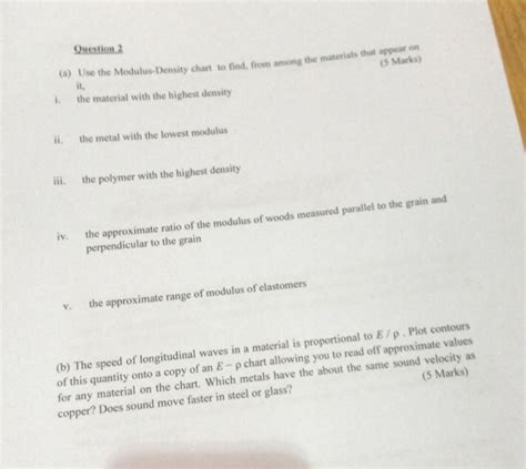 solved question 2 a use the modulus density chart to find