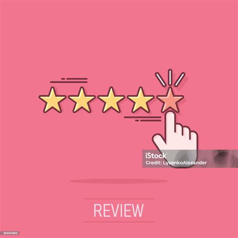 벡터 만화 고객 리뷰 만화 스타일의 사용자 피드백 아이콘 등급 기호 일러스트 그림 그림 스타 등급 비즈니스 스플래시 효과 개념