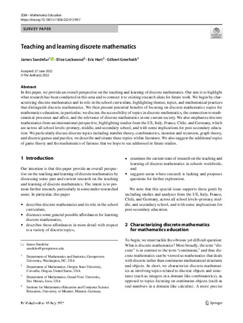 Pdf Teaching And Learning Discrete Mathematics
