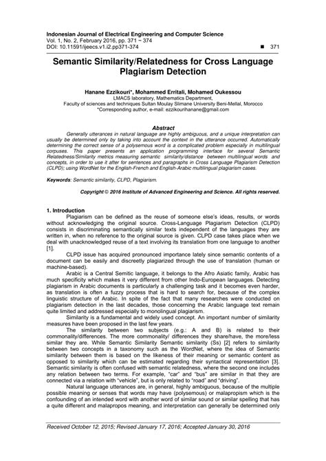 Pdf Semantic Similarityrelatedness For Cross Language Plagiarism Detection