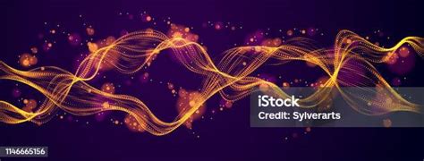 흐르는 에너지 입자 어둠을 통해 혼합 점의 상호 파도 곡선 된 점선 된 3d 더블 라인 벡터 일러스트 레이 션입니다 빛나는 빛나는 효과와 3d 미래 기술 스타일 0명에 대한