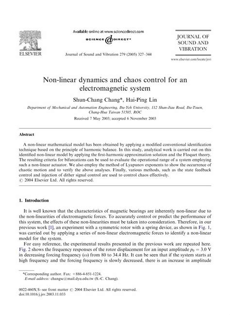 Pdf Non Linear Dynamics And Chaos Control For An Electromagnetic