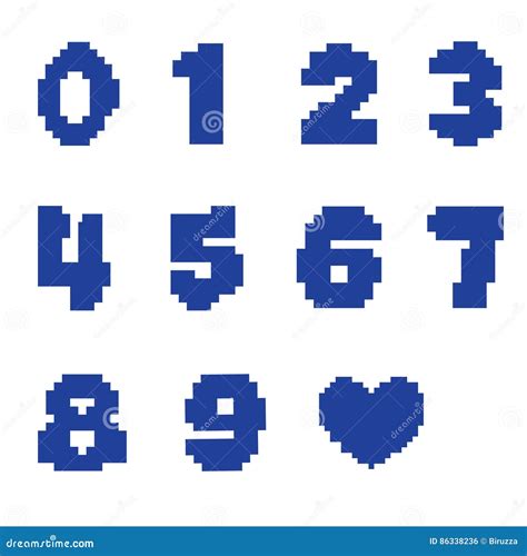 Pixel Numbers Retro 8 Bit Pixels Number Font Vector Illustration Set
