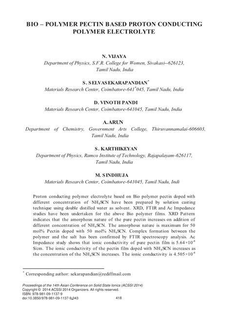Pdf Bio Polymer Pectin Based Proton Conducting Polymer Electrolyte