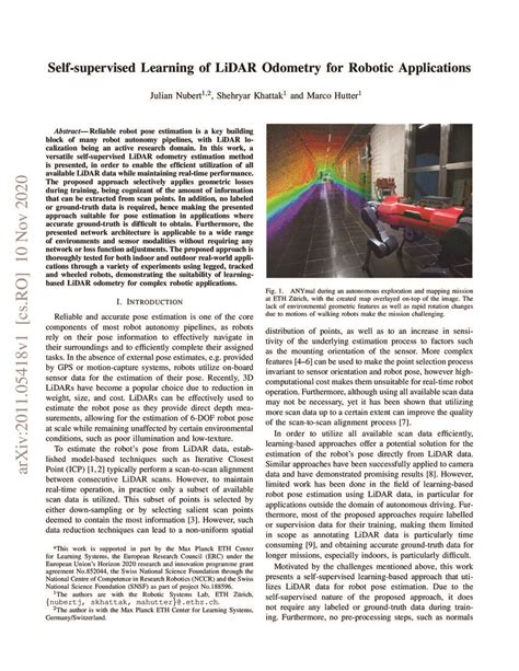 Self Supervised Learning Of LiDAR Odometry For Robotic Applications DeepAI