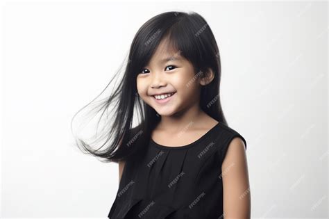Premium Ai Image Asian Girl Smiling Wear Black Outfit In A White