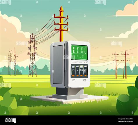 Electric Power Meter Measuring Power Usage With High Voltage Post Watt
