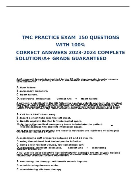 TMC PRACTICE EXAM QUESTIONS WITH CORRECT ANSWERS COMPLETE SOLUTION A GRADE GUARANTEED