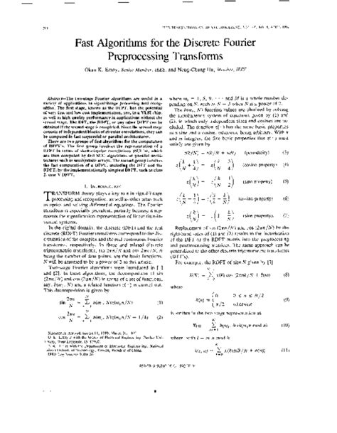 Pdf Fast Algorithms For The Discrete Fourier Preprocessing Transforms