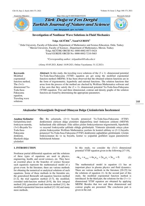 PDF Investigation Of Nonlinear Wave Solutions In Fluid Mechanics