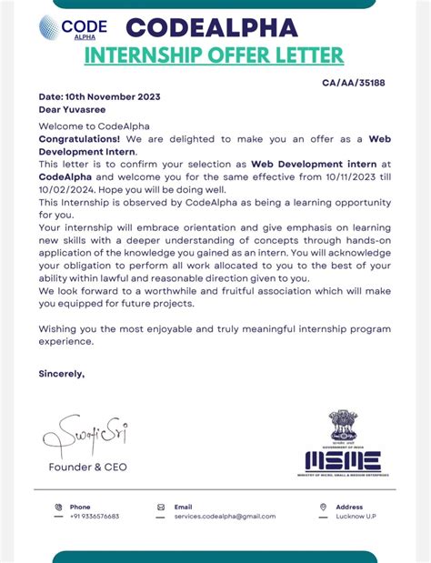 Yuvasree Sreerangam On Linkedin Codealpha Codealpha