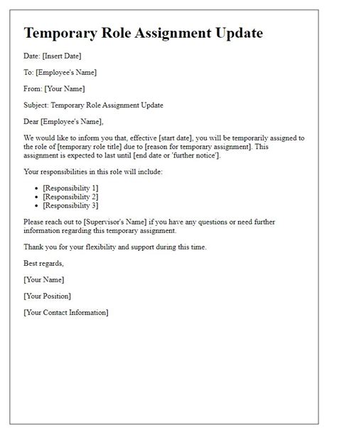Letter Template For Temporary Assignment Notification Free Samples In