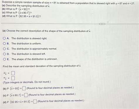 solved suppose a simple random sample of size n 81 is