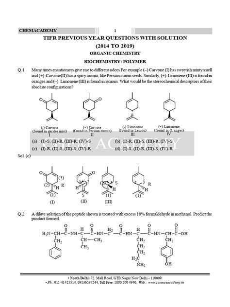 Tifr Pyqs Organic Chemistry Pdf Chemical Reactions Proteins