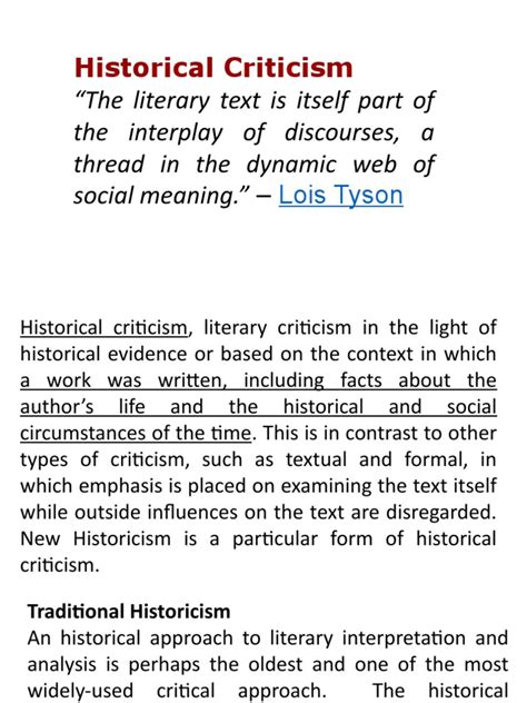 Historical Criticism Examining Literary Works Within Their Historical