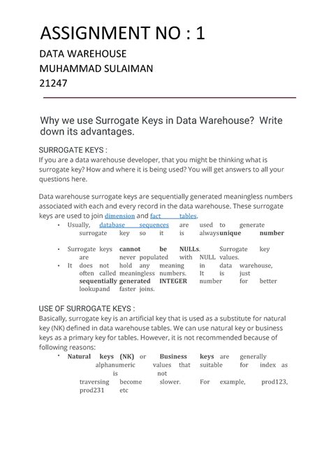 Data Warehouse Assignment No 1 Assignment No 1 Data Warehouse