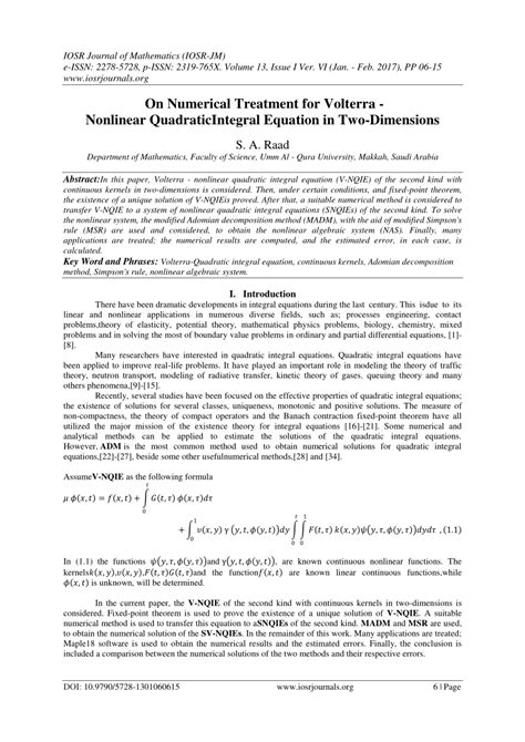 Pdf On Numerical Treatment For Volterra Nonlinear Quadraticintegral Equation In Two Dimensions