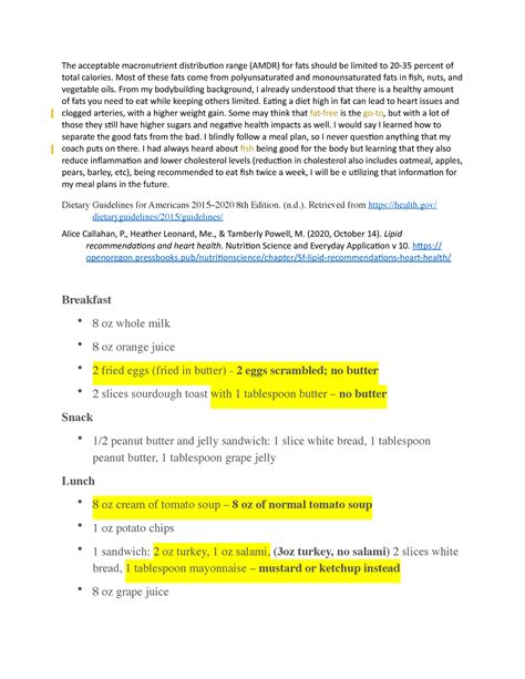 Week 3 Assignment Meal Planning For Lipids The Acceptable Macronutrient Distribu3on Range