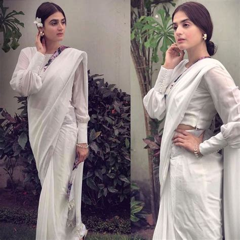 Gorgeous Hira Mani In A Chic White Sari With Floral Border