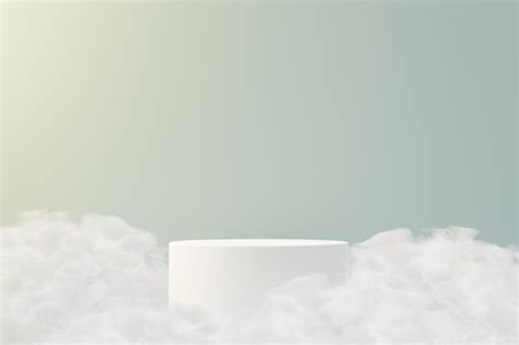 추상적인 기하학적 모양과 푹신한 구름이 있는 3d 일러스트레이션 고급 프리미엄 받침대 제품 디스플레이 현재 제품 판촉 및 미용
