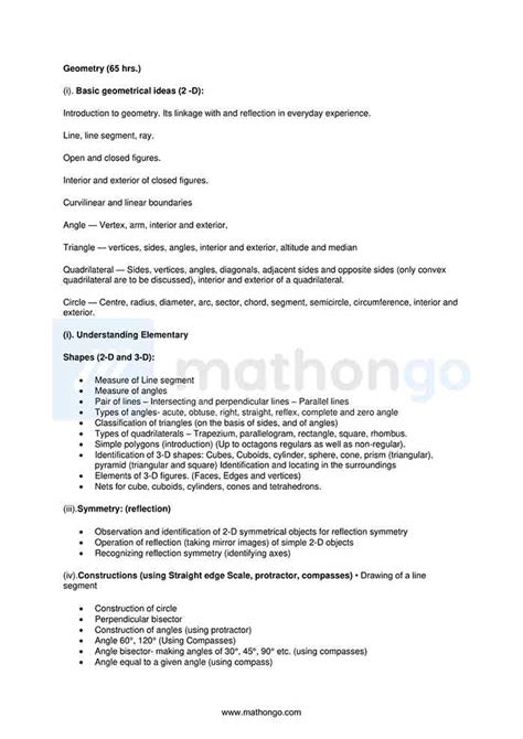 Cbse Syllabus For Class 6 Maths Mathongo