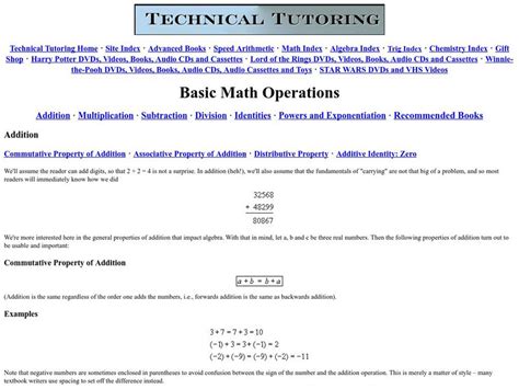 Technical Tutoring Basic Math Operations Handout For 3rd 5th Grade