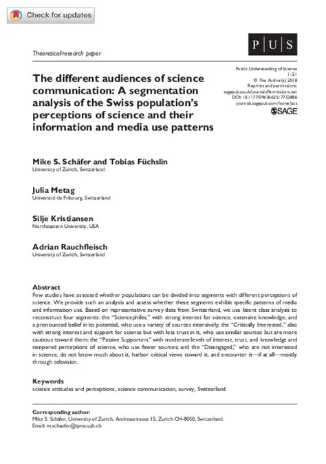 Pdf The Different Audiences Of Science Communication A Segmentation Analysis Of The Swiss