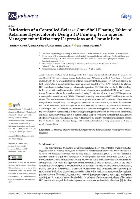 Pdf Fabrication Of A Controlled Release Core Shell Floating Tablet Of Ketamine Hydrochloride
