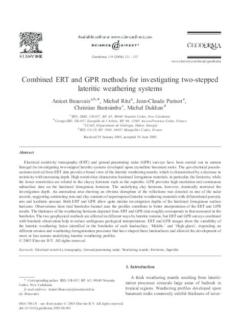 Pdf Combined Ert And Gpr Methods For Investigating Two Stepped Lateritic Weathering Systems