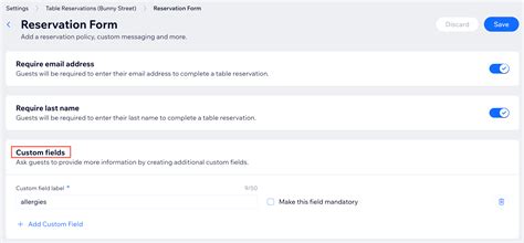 Wix Restaurants Customizing Your Table Reservations Form Help Center