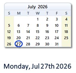 Jul 27 2026 Holidays Top Events Sports And Countdown Usa