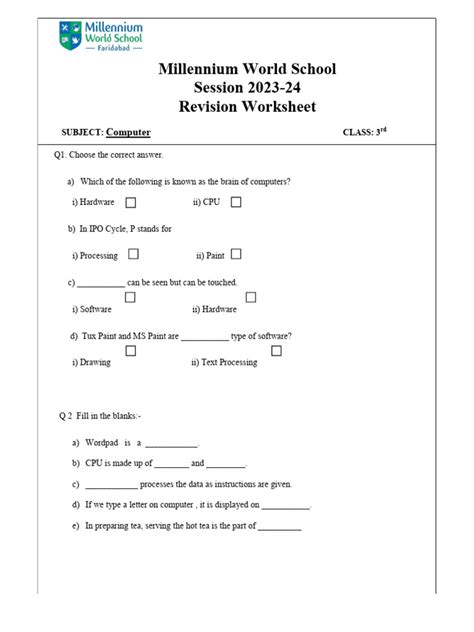 Grade 3 Computer Revision Sheet Pdf