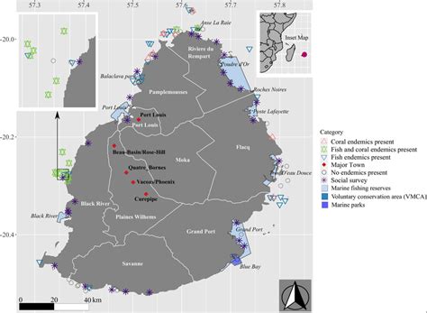 Map Of Mauritius Showing The Locations Of The Dive And Social Survey Download Scientific