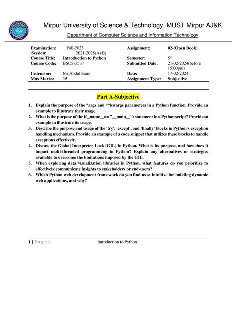 Assignment A B Lecture Related To Programming And Python Language Examination Fall