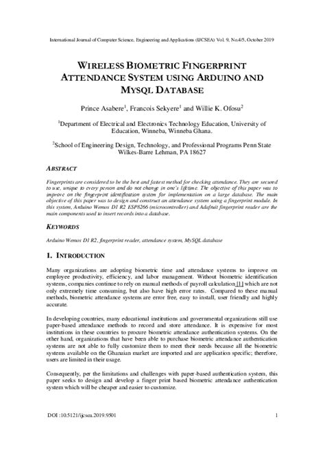 Pdf Wireless Biometric Fingerprint Attendance System Using Arduino