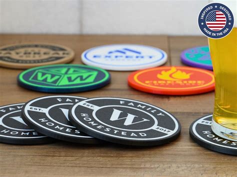 Custom Round Coasters With Logo Set Of 4 Multi Color Textured Top