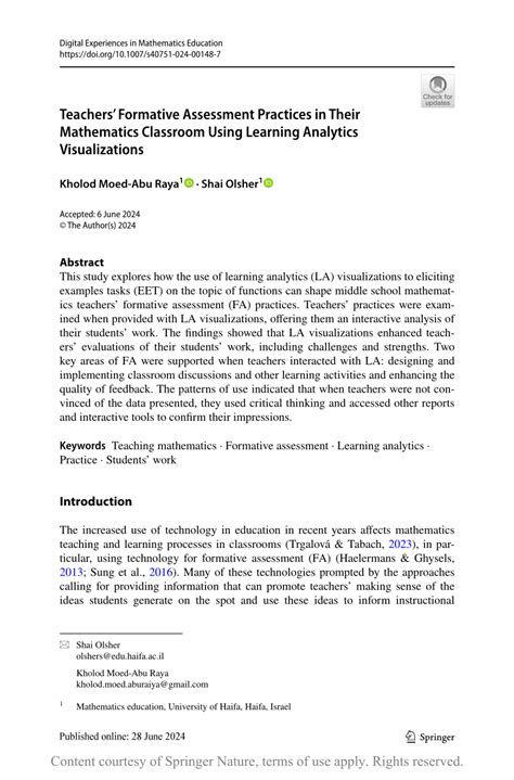 Pdf Teachers Formative Assessment Practices In Their Mathematics
