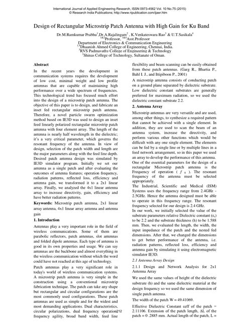 Pdf Design Of Rectangular Microstrip Patch Antenna With High Gain For Ku Band