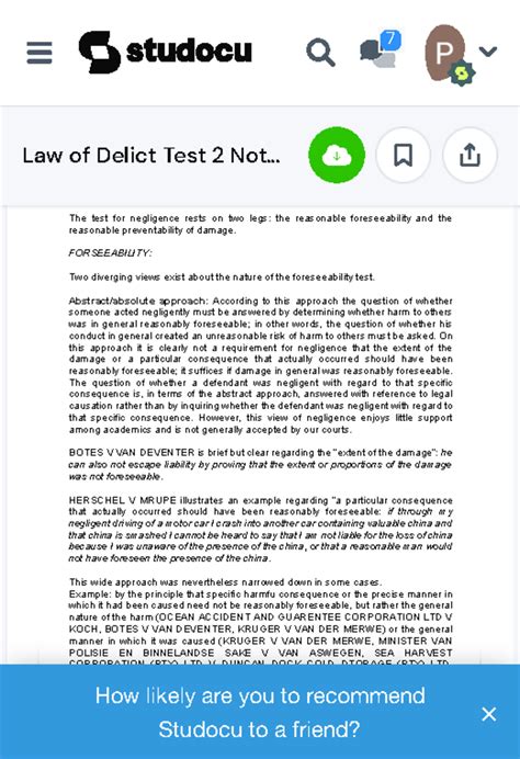 Law Of Delict Test 2 Notes Unit 5 Negligence Definition And Nature Of