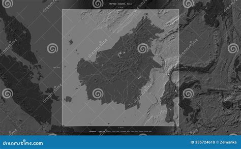 Borneo Island Brunei Malaysia Indonesia Highlighted And Labelled