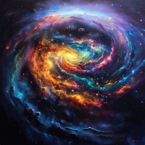 Spiral Galaxy With Colorful Stars Вселенная Абстрактные картины Рисунки