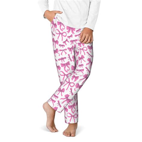Derioi Pink Bows For Pajama Pants Men Elastic Waistband Sleep Pajama