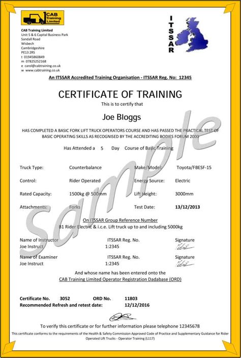 Forklift Certification Certificate Template