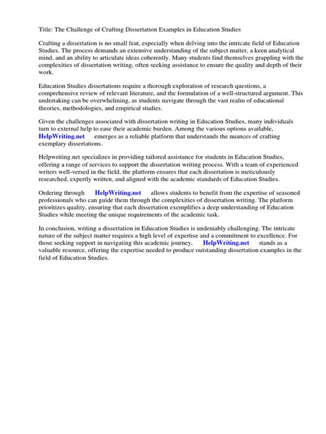 Dissertation Examples Education Studies Pdf Thesis Essays