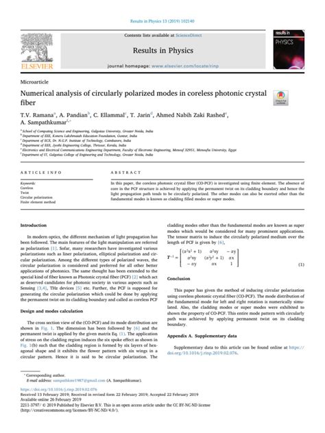 Numerical Analysis Of Circularly Polarized Modes In Corele 2019
