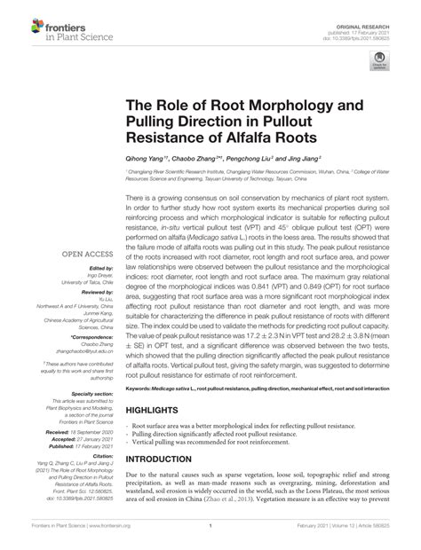 Pdf The Role Of Root Morphology And Pulling Direction In Pullout Resistance Of Alfalfa Roots